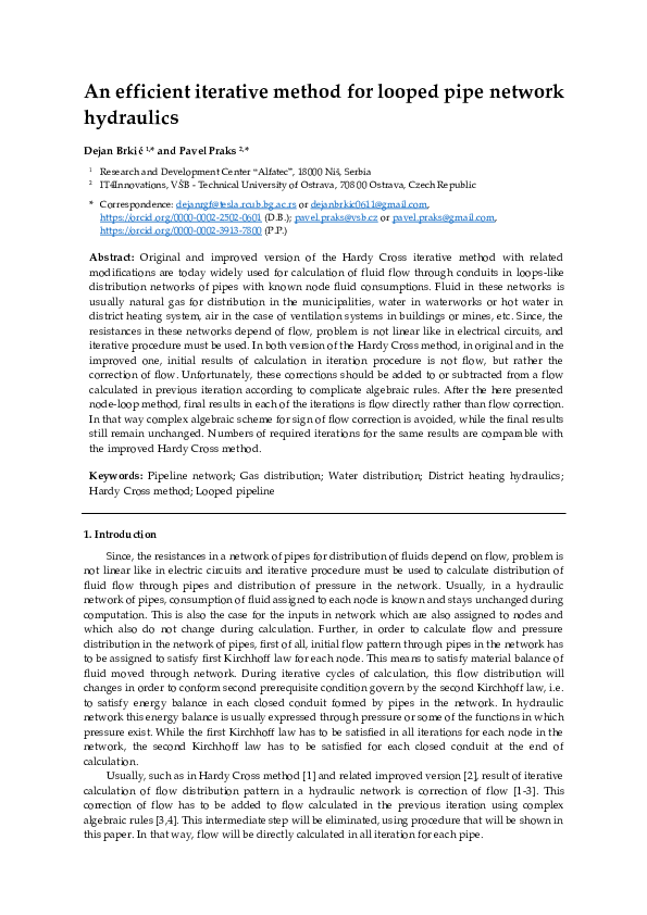 (PDF) An efficient iterative method for looped pipe network hydraulics