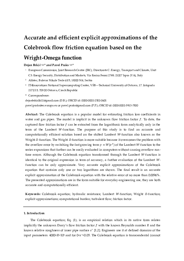 (PDF) Accurate and efficient explicit approximations of the Colebrook ...
