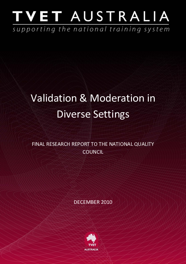 (PDF) Validation and Moderation in Diverse Settings: Final Research ...