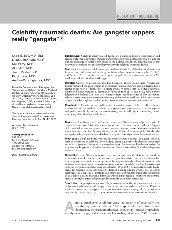 (PDF) Celebrity traumatic deaths: Are gangster rappers really "gangsta"?