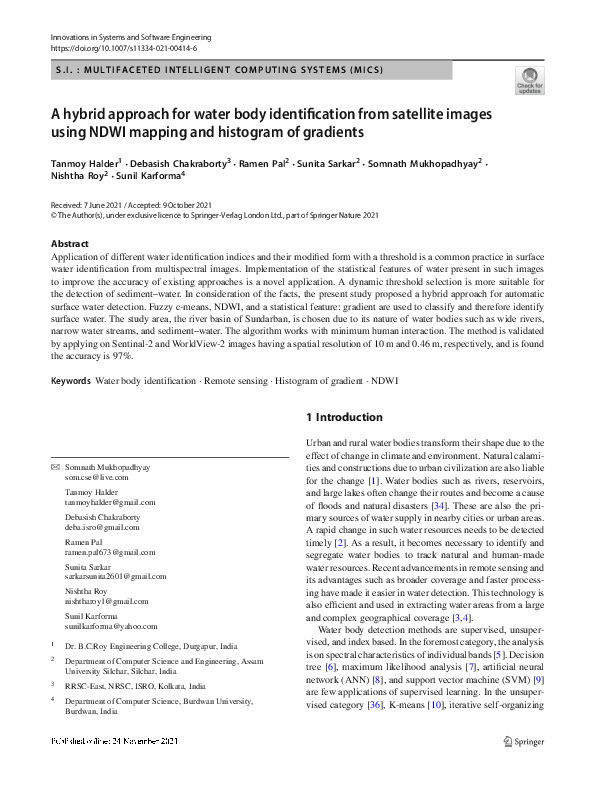 (PDF) A hybrid approach for water body identification from satellite ...