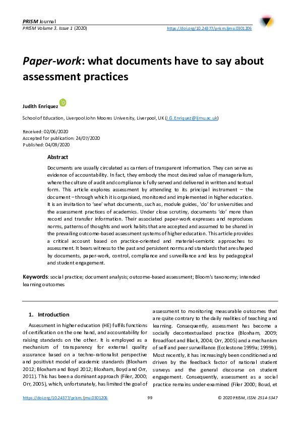 (PDF) Paper-work: what module guides have to say about assessment practices