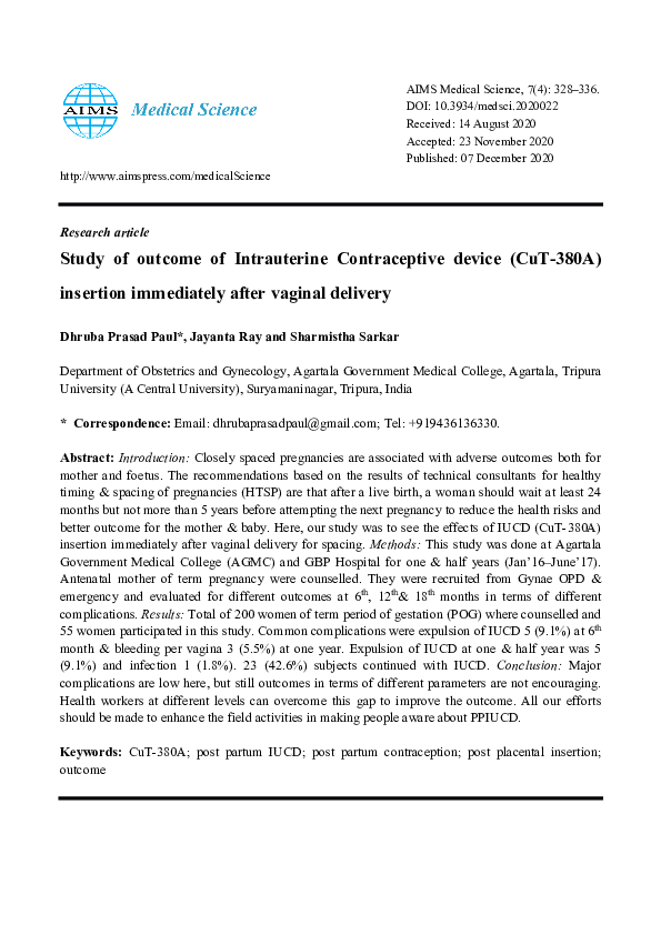 (PDF) Study of outcome of Intrauterine Contraceptive device (CuT-380A ...
