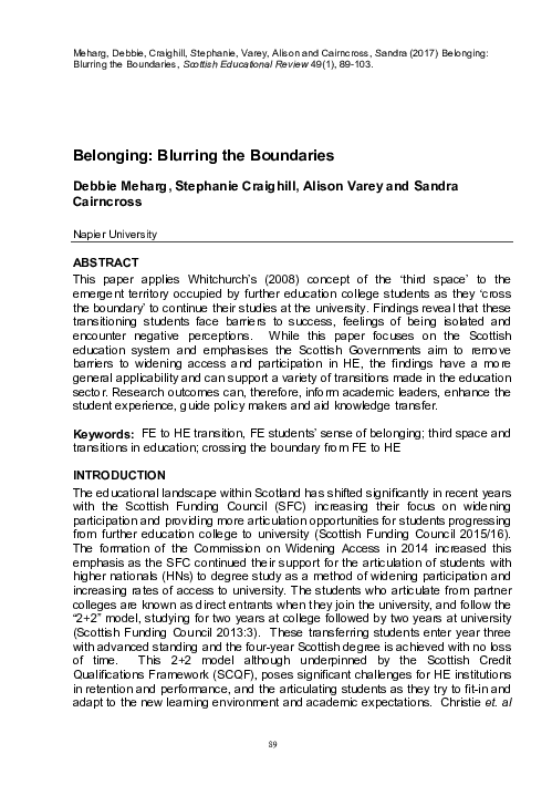 (PDF) Belonging: Blurring the Boundaries