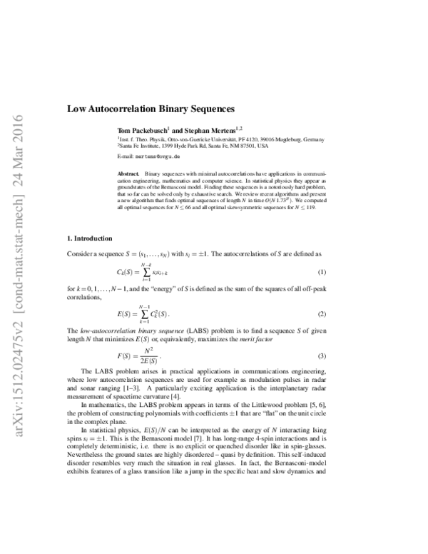 Pdf Low Autocorrelation Binary Sequences 0032