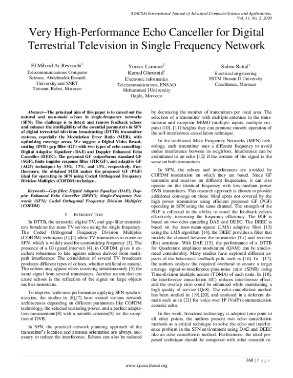 (PDF) Very High-Performance Echo Canceller for Digital Terrestrial Television in Single ...