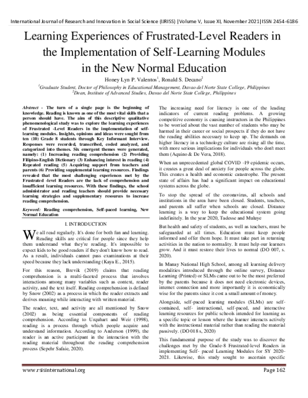 (PDF) Learning Experiences of Frustrated-Level Readers in the ...