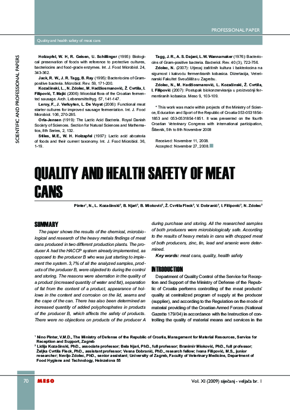 (PDF) Quality and Health Safety of Meat Cans