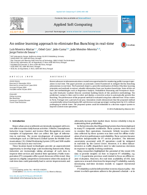 (PDF) An Online Learning Approach to Eliminate Bus Bunching in Real-Time | João Moreira ...