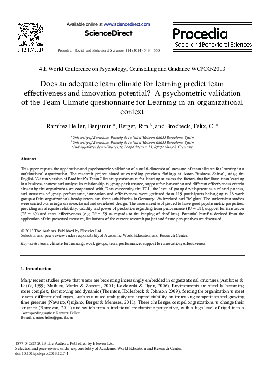(PDF) Does an Adequate Team Climate for Learning Predict Team ...