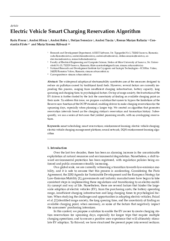(PDF) Electric Vehicle Smart Charging Reservation Algorithm