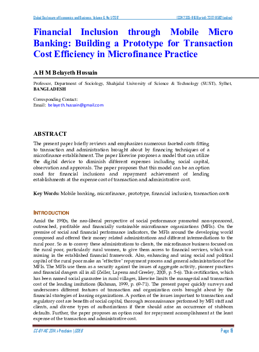 (PDF) Financial Inclusion through Mobile Micro Banking: Building a ...