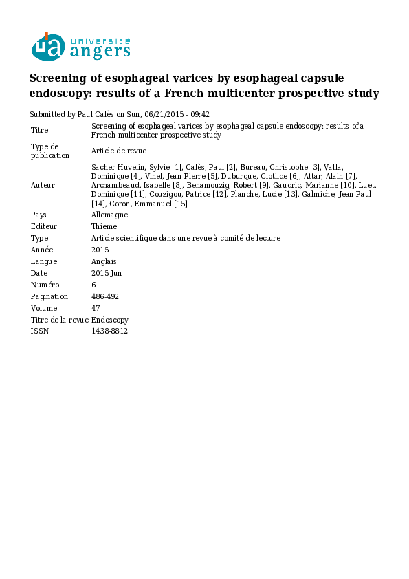 (PDF) Screening of esophageal varices by esophageal capsule endoscopy ...