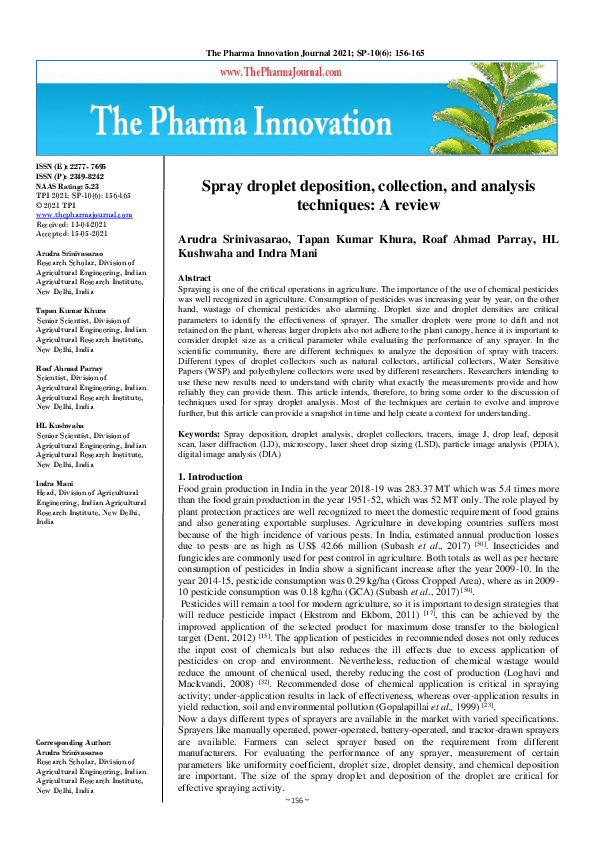 (PDF) Spray droplet deposition, collection, and analysis techniques: A ...