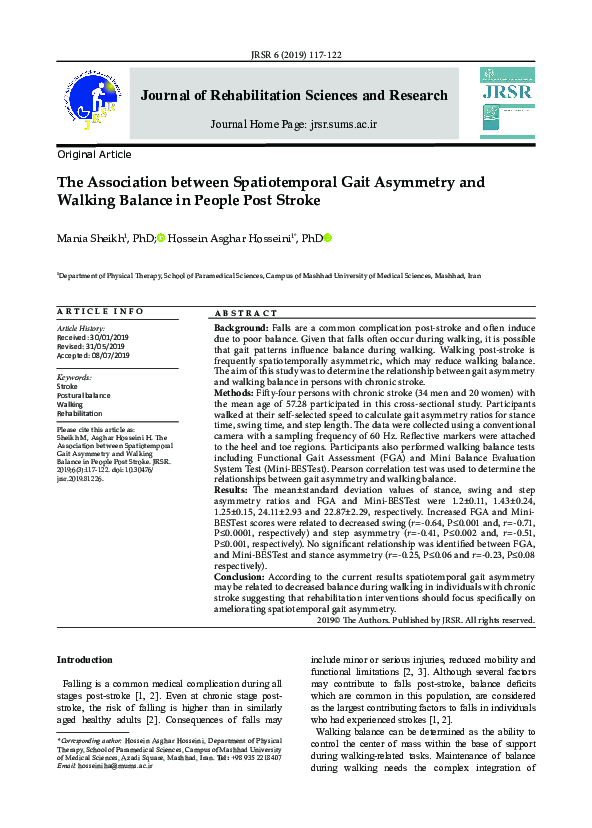 (PDF) The Association between Spatiotemporal Gait Asymmetry and Walking ...