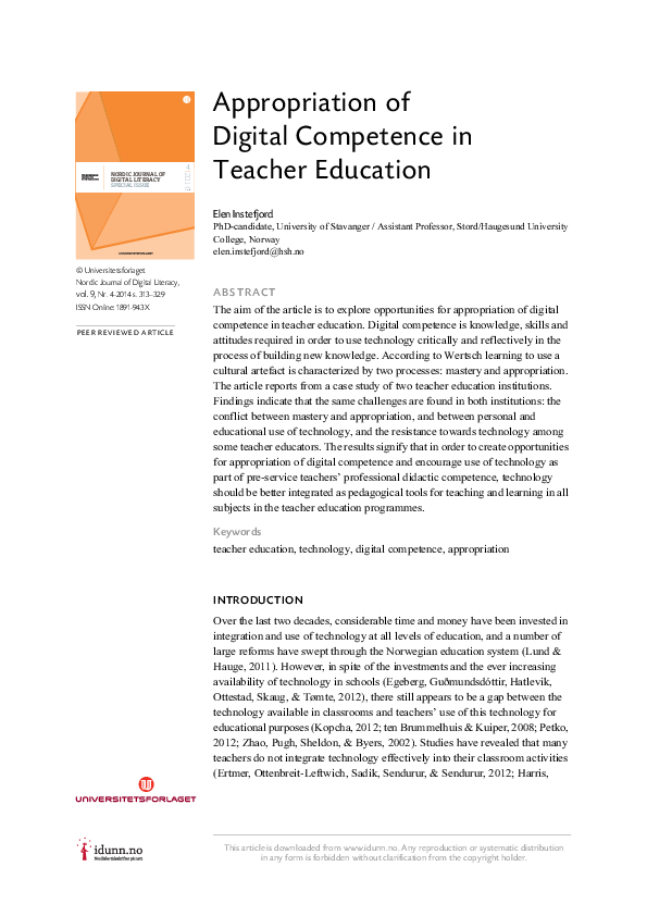 (PDF) Appropriation of Digital Competence in Teacher Education