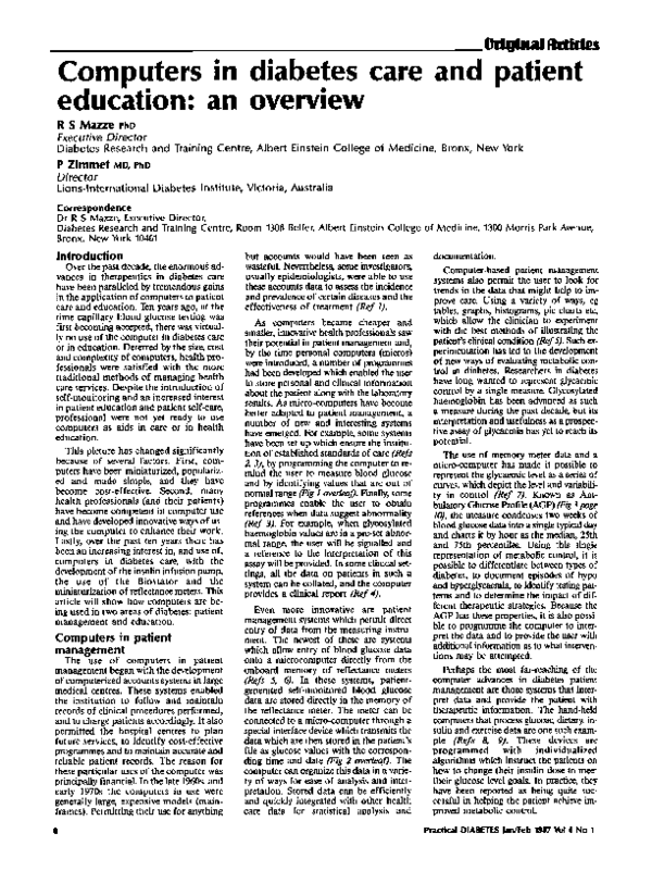 (PDF) Computers in diabetes care and patient education: An overview