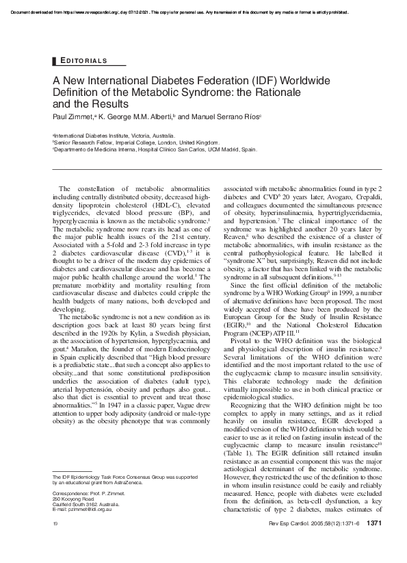 (PDF) A New International Diabetes Federation (IDF) Worldwide ...