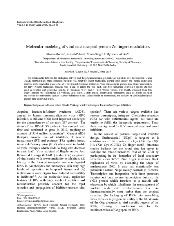 (PDF) Molecular modeling of viral nucleocapsid protein Zn fingers ...