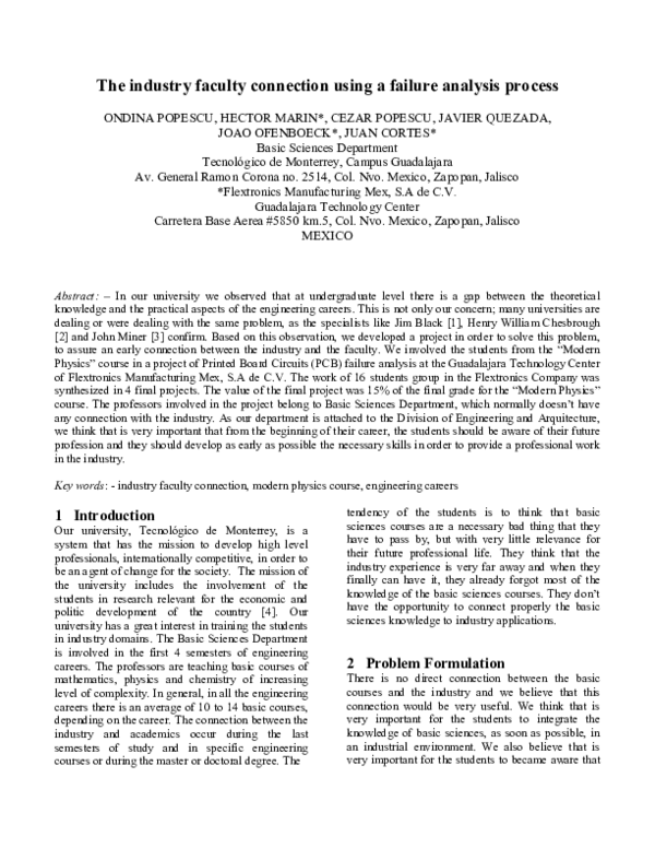 (PDF) The industry faculty connection using a failure analysis process