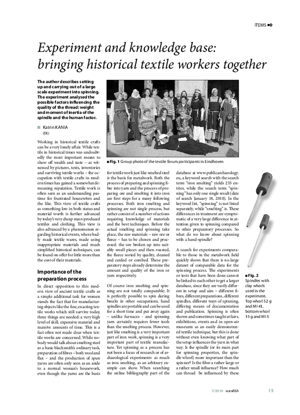(PDF) Experiment and knowledge base: bringing historical textile ...