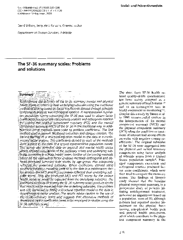 (PDF) The SF-36 summary scales: Problems and solutions