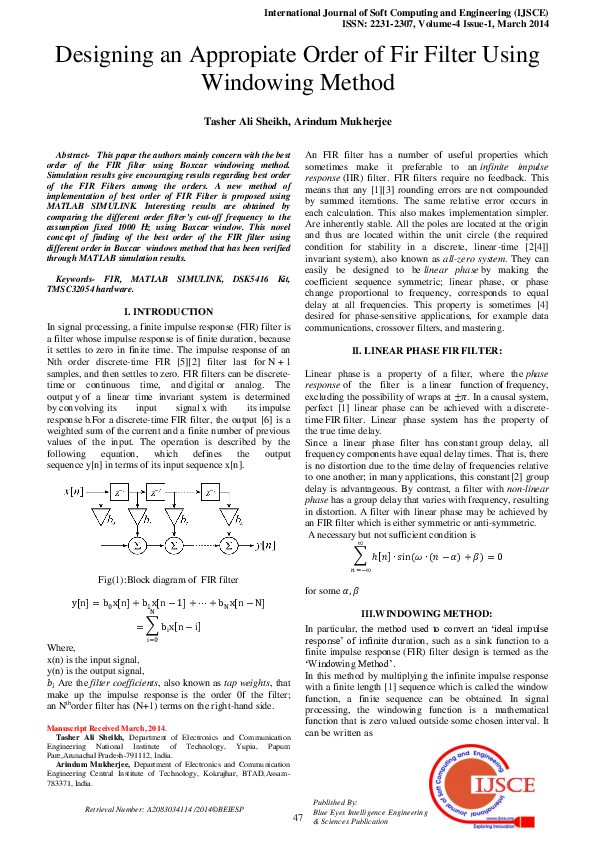 (PDF) Designing an Appropiate Order of Fir Filter Using Windowing Method
