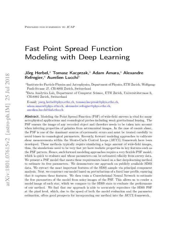 (PDF) Fast point spread function modeling with deep learning
