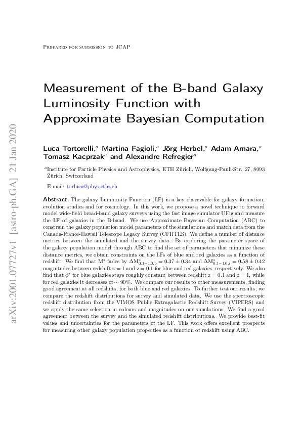 (PDF) Measurement of the B-band galaxy Luminosity Function with Approximate Bayesian Computation ...