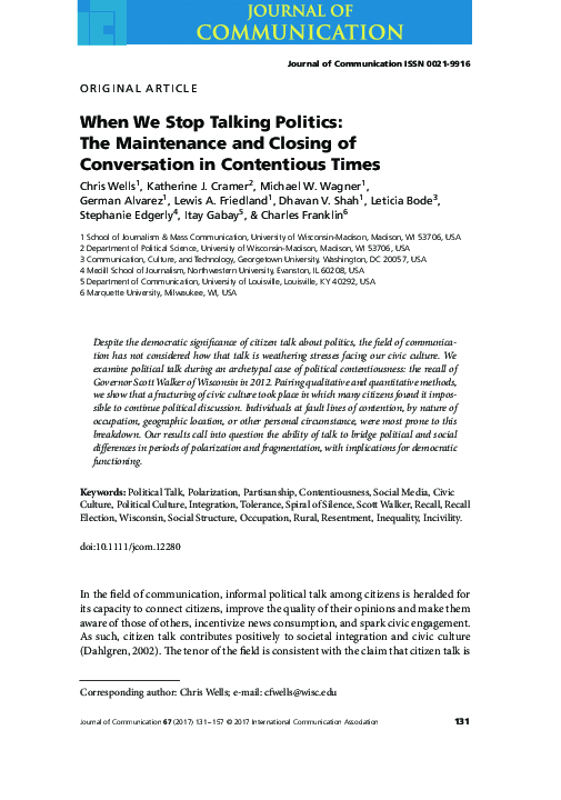 (PDF) When We Stop Talking Politics: The Maintenance and Closing of ...