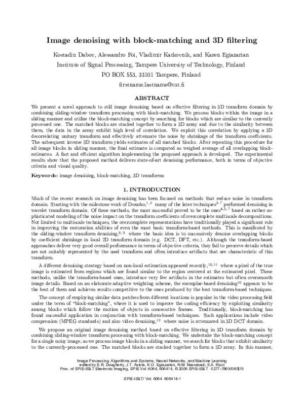 Pdf Image Denoising With Block Matching And 3d Filtering
