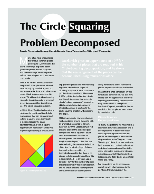 (PDF) The Circle-Squaring Problem Decomposed