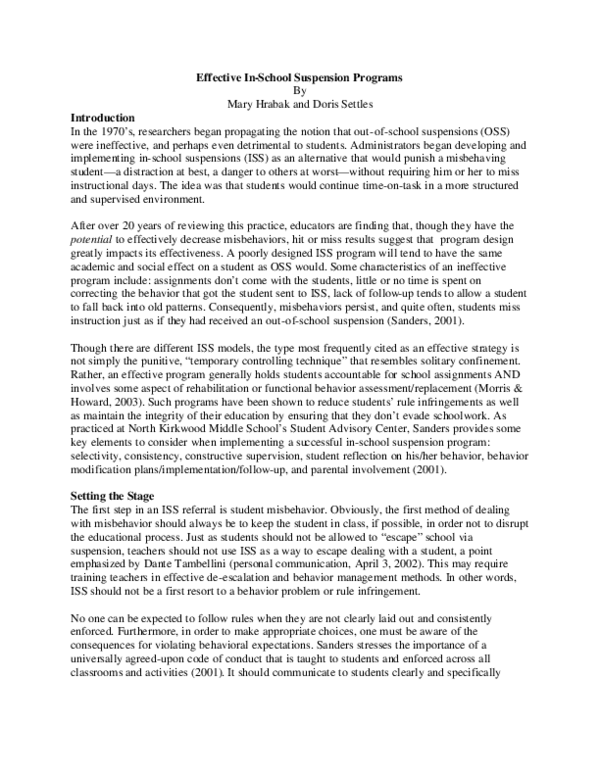 (PDF) Effective In-School Suspension Programs By