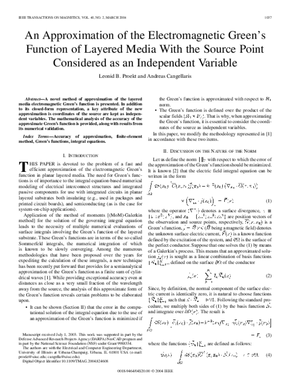 (PDF) An Approximation of the Electromagnetic Green's Function of Layered Media With the Source ...