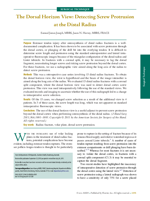 (PDF) The Dorsal Horizon View: Detecting Screw Protrusion at the Distal ...