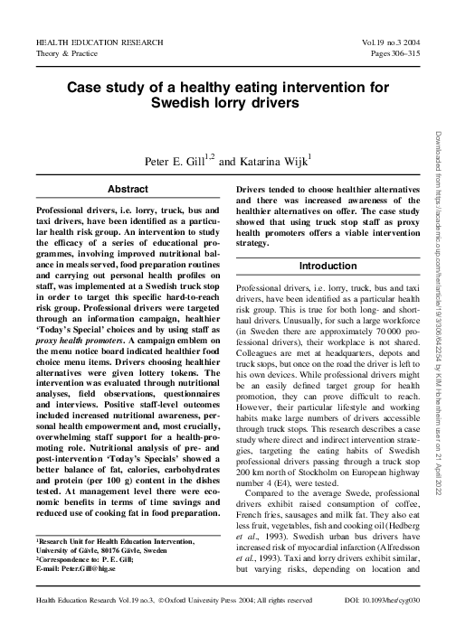 (PDF) Case study of a healthy eating intervention for Swedish lorry drivers