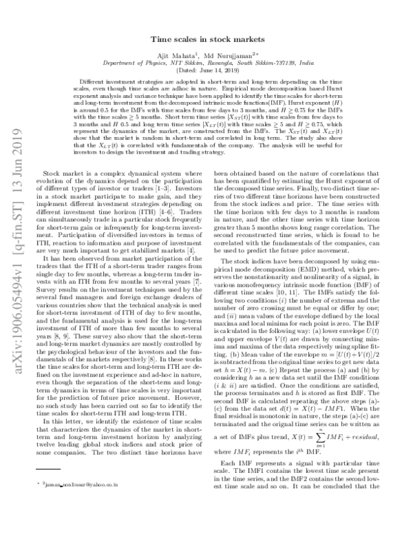 (PDF) Time scales in stock markets
