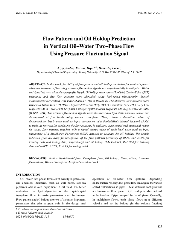 (PDF) Flow Pattern and Oil Holdup Prediction in Vertical Oil Water Two ...
