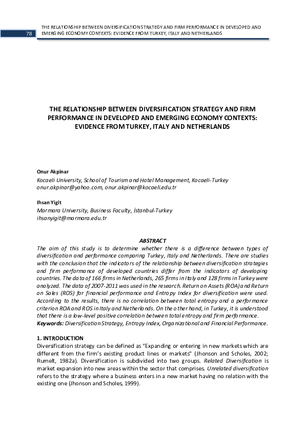 (PDF) The Relationship Between Diversification Strategy and Firm ...