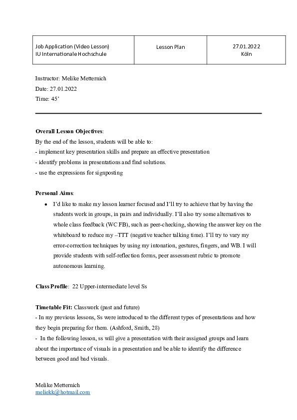 (DOC) Job Application (Video Lesson) IU Internationale Hochschule ...