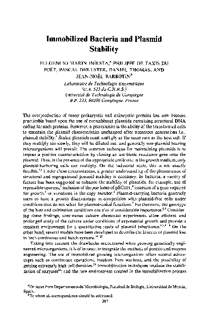 (PDF) Immobilized Bacteria and Plasmid Stability