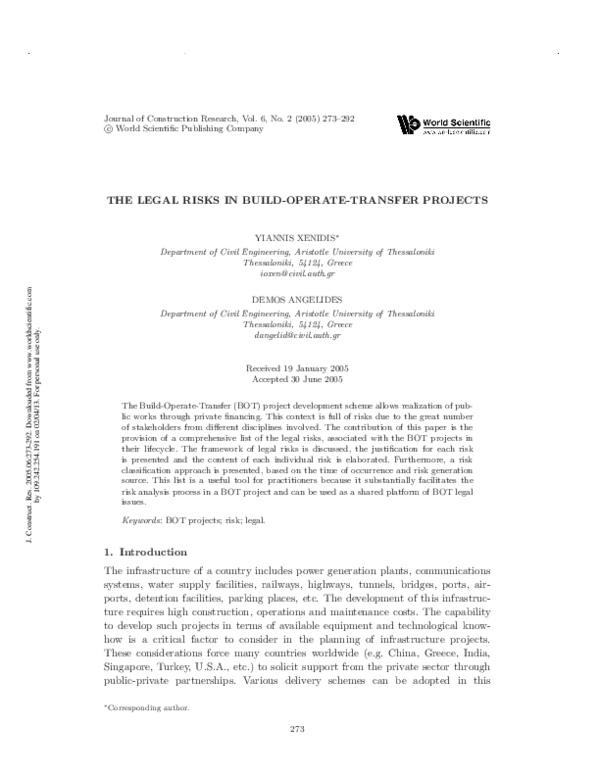 (PDF) The Legal Risks in Build-Operate-Transfer Projects