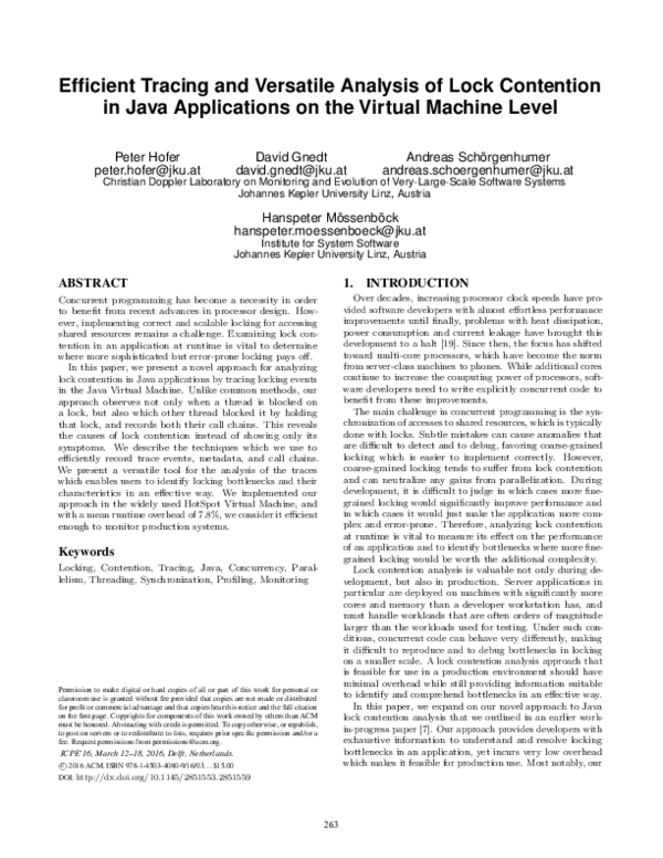 (PDF) Efficient Tracing and Versatile Analysis of Lock Contention in Java Applications on the ...