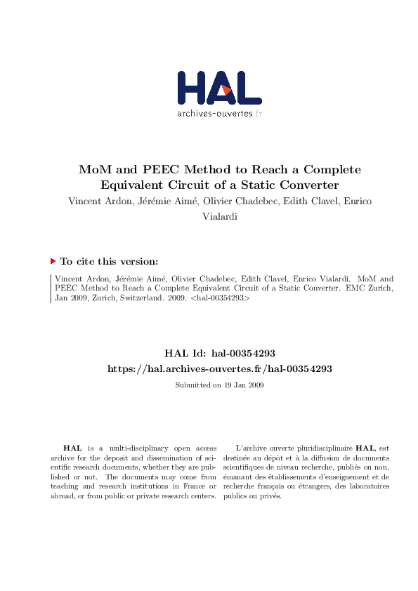 (PDF) MoM and PEEC Method to Reach a Complete Equivalent Circuit of a ...