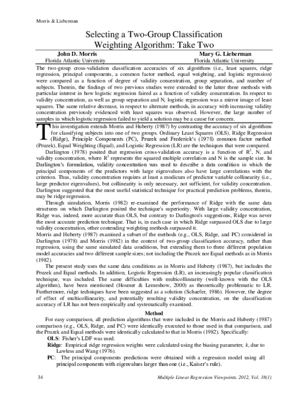 Pdf Selecting A Two Group Classification Weighting Algorithm