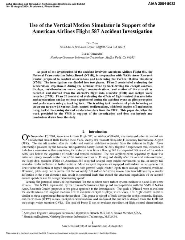(PDF) Use of the Vertical Motion Simulator in Support of the American ...