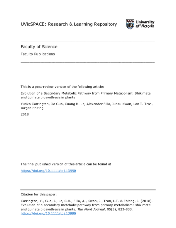 (PDF) Evolution of a secondary metabolic pathway from primary ...