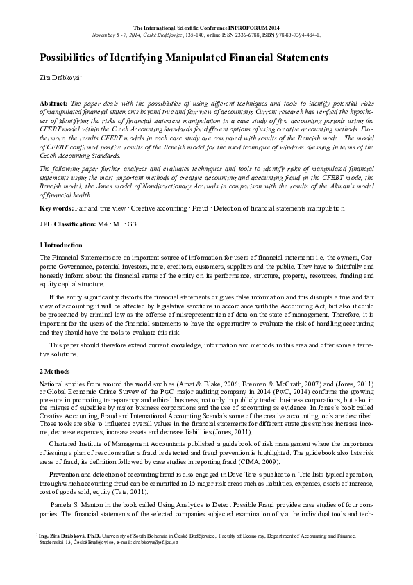 (PDF) Possibilities of Identifying Manipulated Financial Statements