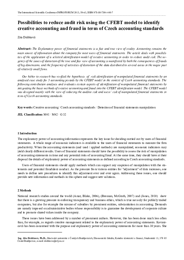 Pdf Possibilities To Reduce Audit Risk Using The Cfebt Model To Identify Creative Accounting