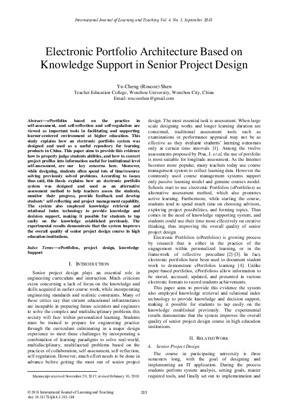 (PDF) Electronic Portfolio Architecture Based on Knowledge Support in ...